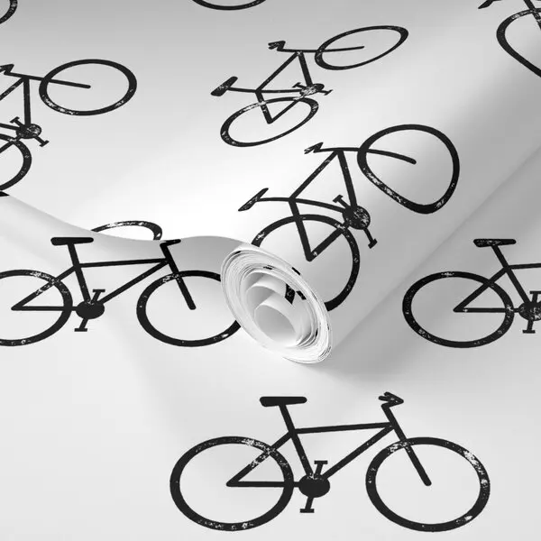 Spoonflower Black And White Bicycle Bike Monochrome Sport Traditional Wallpaper - Black,white,gray