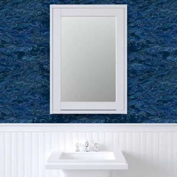 Spoonflower Water Dark Night Waves Sea Custom Pre-pasted Wallpaper