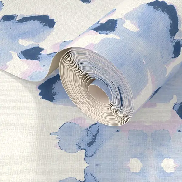 Spoonflower Paint Ink Lavender And White Test Cobalt Custom Pre-pasted Wallpaper - Blue