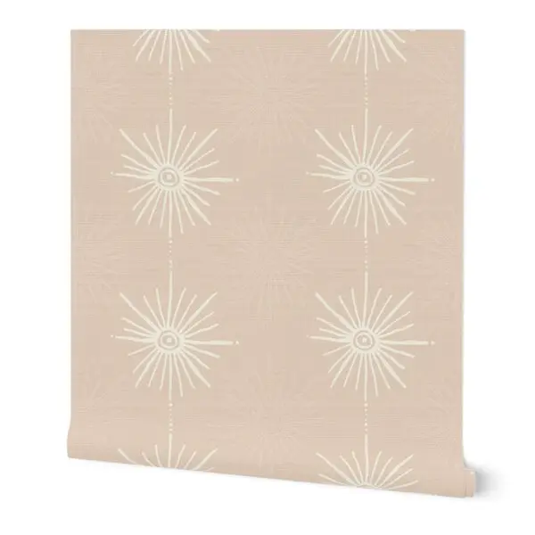Spoonflower Boho Sunburst Natural On Blush 100% Natural Sisal Grasscloth Wallcovering