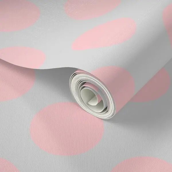 Spoonflower Pink Cute Grey Circles Geometric Dots Polka Dot Custom Removable Wallpaper - Pink,red,gray