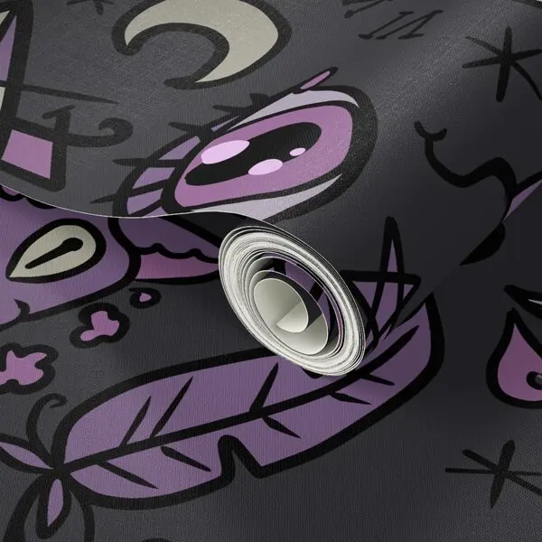 Spoonflower Cute Occult Dark Halloween Devil Spooky Gray Custom Removable Wallpaper - Purple,gray