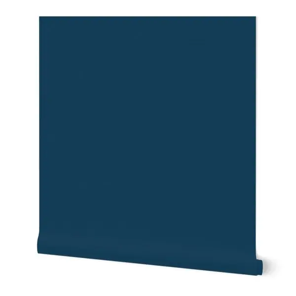 Spoonflower Solid Deep Sea Dark 100% Natural Sisal Grasscloth Wallcovering - Blue