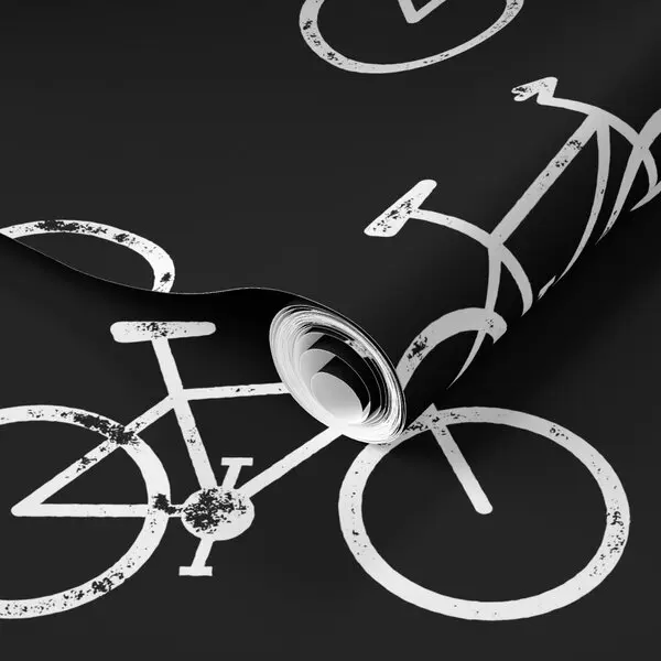 Spoonflower Bicycle Bikes White Black Sports Bike Monochrome Custom Pre-pasted Wallpaper - Black,white,gray