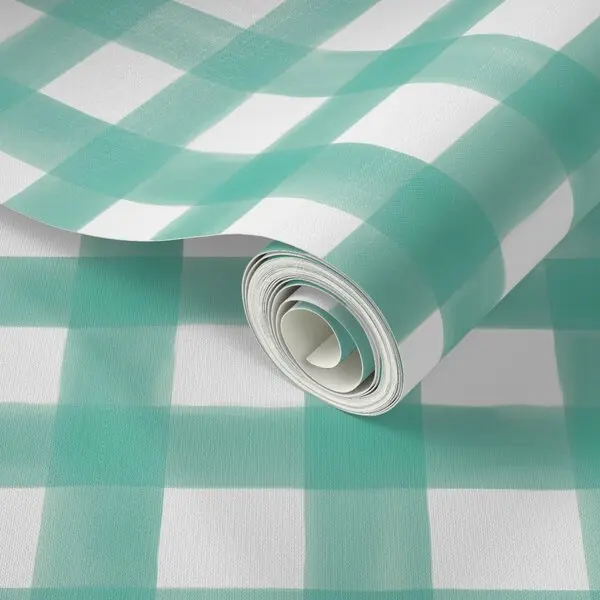 Spoonflower Teal Checks Gingham Custom Removable Wallpaper - Mint,green,blue