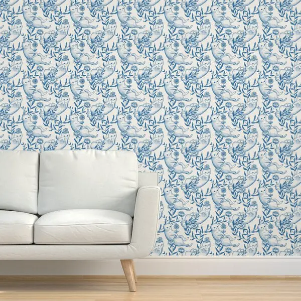 Spoonflower Toile Cats Custom Pre-pasted Wallpaper