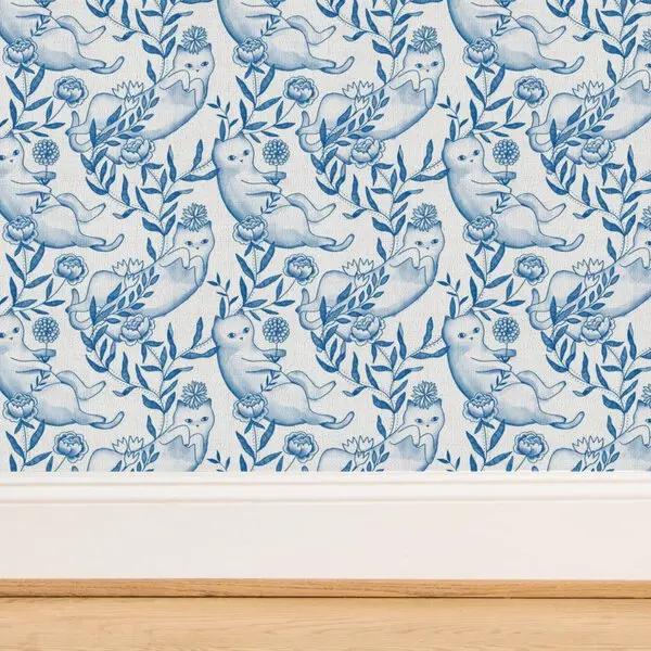 Spoonflower Toile Cats Custom Pre-pasted Wallpaper