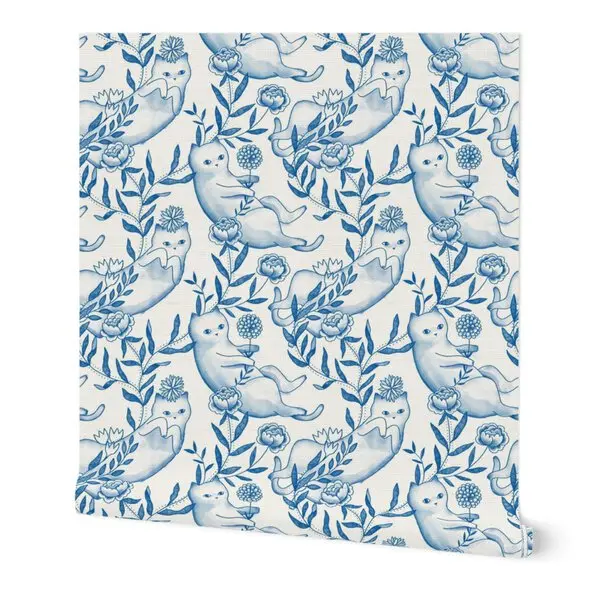 Spoonflower Toile Cats Custom Pre-pasted Wallpaper