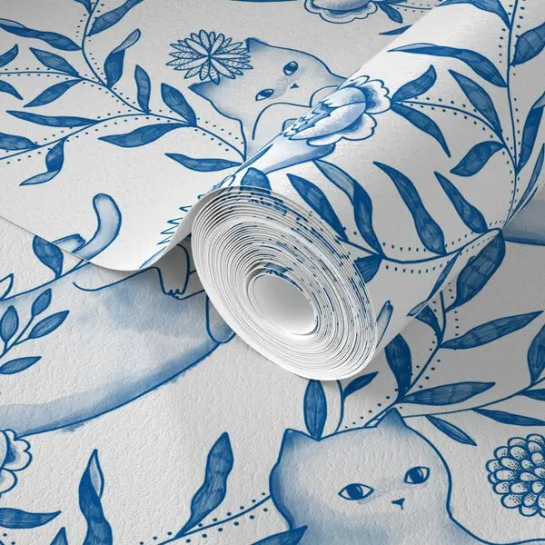 Spoonflower Toile Cats Custom Pre-pasted Wallpaper