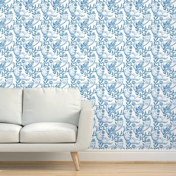 Spoonflower Toile Cats Custom Pre-pasted Wallpaper