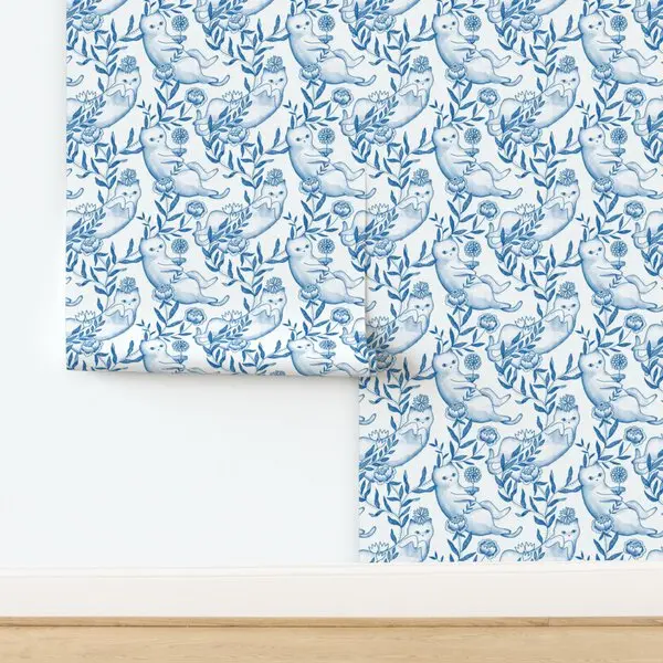 Spoonflower Toile Cats Custom Pre-pasted Wallpaper