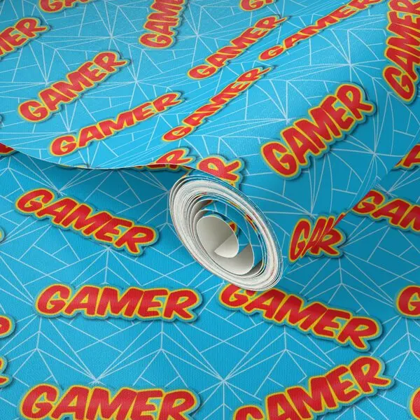 Spoonflower Computer Games Video Gamer Gaming Consoles Custom Pre-pasted Wallpaper - Coral,brown,blue