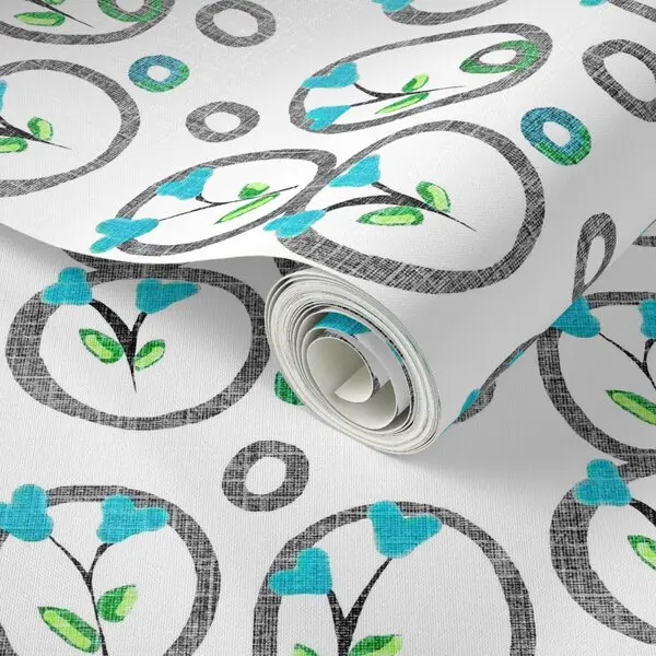 Spoonflower White Green Blue Grey Modern Turquoise Custom Removable Wallpaper - Green,blue,gray