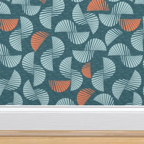 Spoonflower Blue Geometrical Retro Shapes 100% Natural Sisal Grasscloth Wallcovering