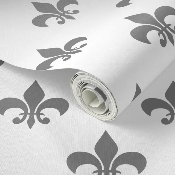 Spoonflower Fleur-de-lis French Lily Symbol France M To The Custom Removable Wallpaper - White,gray