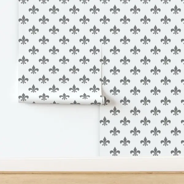 Spoonflower Fleur-de-lis French Lily Symbol France M To The Custom Removable Wallpaper - White,gray