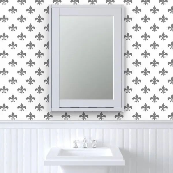 Spoonflower Fleur-de-lis French Lily Symbol France M To The Custom Removable Wallpaper - White,gray