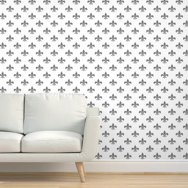 Spoonflower Fleur-de-lis French Lily Symbol France M To The Custom Removable Wallpaper - White,gray