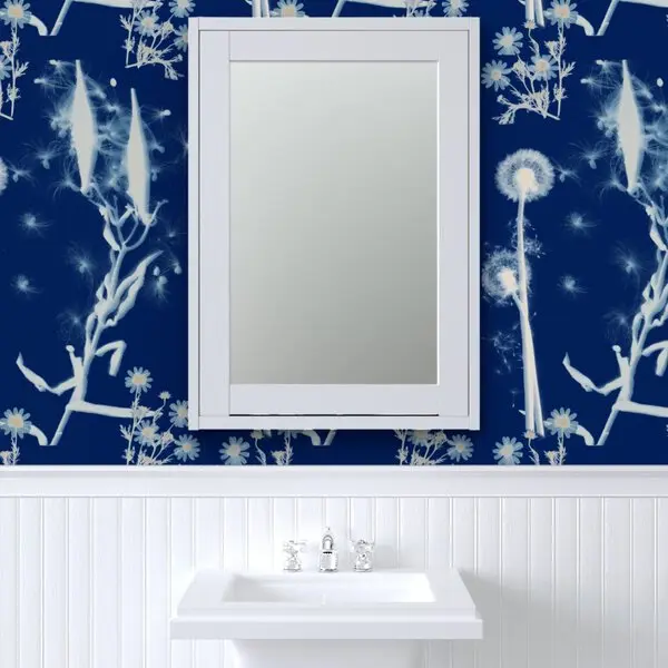 Spoonflower Flowers Plants Dandelion Cyanotype Milkweed Custom Pre-pasted Wallpaper