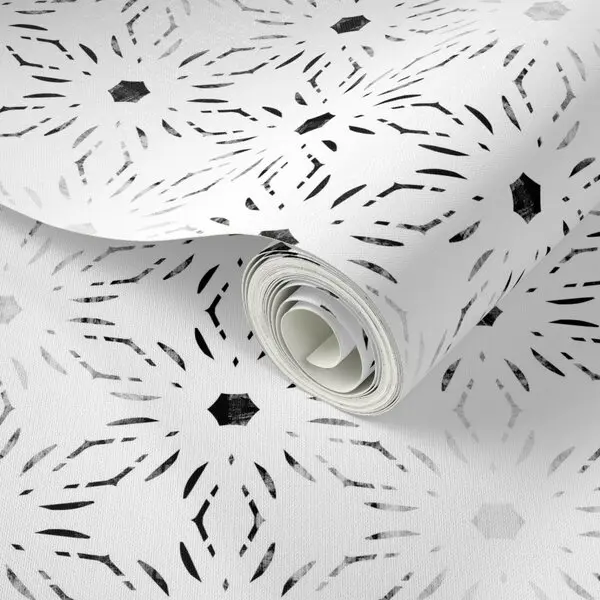 Spoonflower Flower Black White Grey Modern Geometric Dot Custom Pre-pasted Wallpaper - Black,white,gray