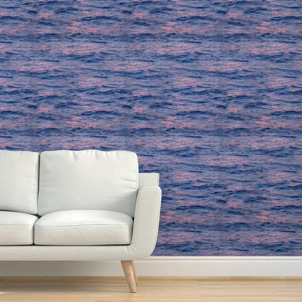 Spoonflower Sunset On Ocean Waves Custom Pre-pasted Wallpaper