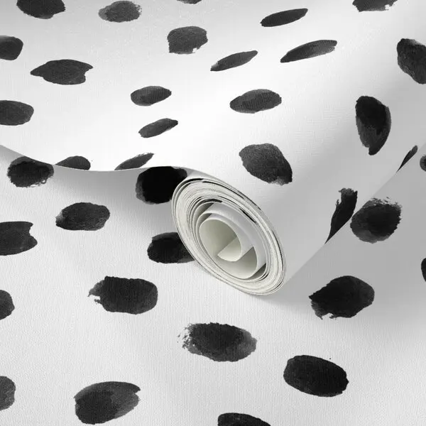 Spoonflower Black White Dots Abstract Spots Animal Polka Dot Traditional Wallpaper - Black,white,gray