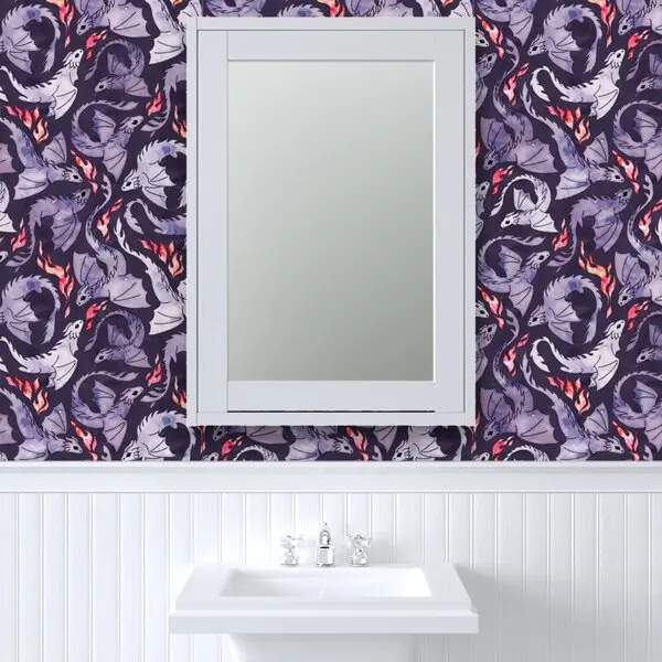 Spoonflower Fire Dragon Fantasy Custom Pre-pasted Wallpaper