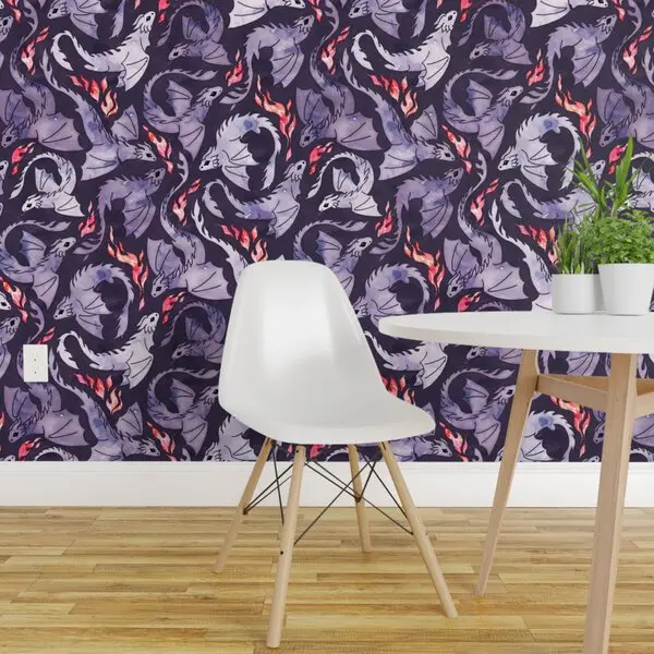 Spoonflower Fire Dragon Fantasy Custom Pre-pasted Wallpaper