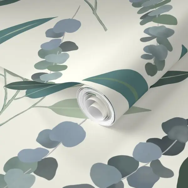 Spoonflower Eucalyptus Light Large Custom Pre-pasted Wallpaper - Beige,green,gray