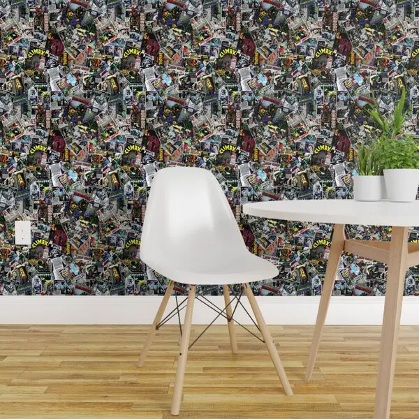 Spoonflower Vintage Horror Comic Book Terror Fright Custom Pre-pasted Wallpaper