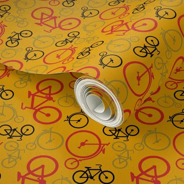 Spoonflower Bicycle Bike Vintage Inspired Riding Outdoor Custom Pre-pasted Wallpaper - Brown,orange