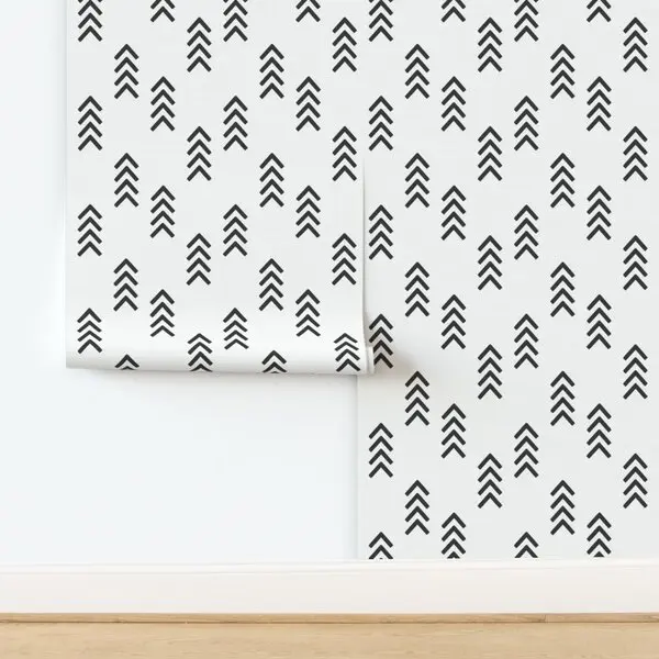 Spoonflower Arrow Stripes Mudcloth Trendy Head Baby Bohemian Custom Pre-pasted Wallpaper - Gray