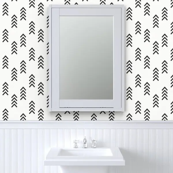 Spoonflower Arrow Stripes Mudcloth Trendy Head Baby Bohemian Custom Pre-pasted Wallpaper - Gray