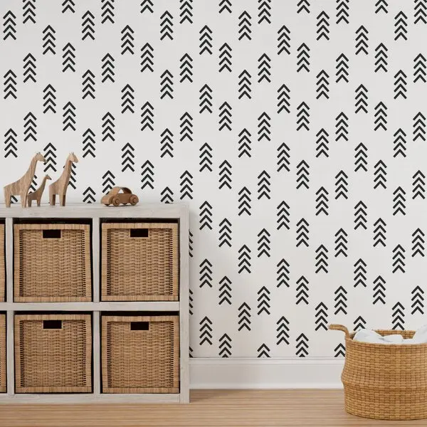 Spoonflower Arrow Stripes Mudcloth Trendy Head Baby Bohemian Custom Pre-pasted Wallpaper - Gray