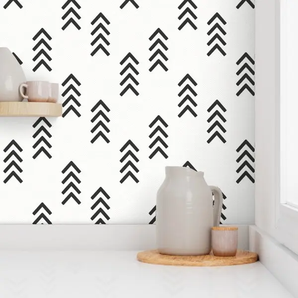 Spoonflower Arrow Stripes Mudcloth Trendy Head Baby Bohemian Custom Pre-pasted Wallpaper - Gray