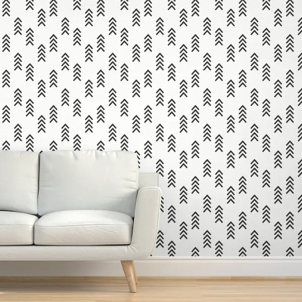 Spoonflower Arrow Stripes Mudcloth Trendy Head Baby Bohemian Custom Pre-pasted Wallpaper - Gray