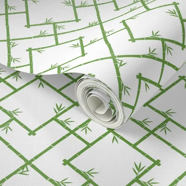 Spoonflower White Green Preppy Garden Chinoiserie Lattice Traditional Wallpaper - White,green,mint