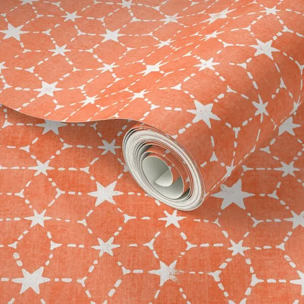 Spoonflower Mosaic Constellations Tessellation Geometric Custom Removable Wallpaper - Coral,beige,brown