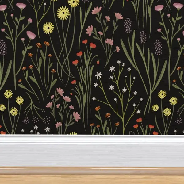 Spoonflower Meadow Flowers 100% Natural Sisal Grasscloth Wallcovering