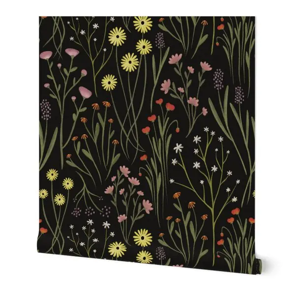 Spoonflower Meadow Flowers 100% Natural Sisal Grasscloth Wallcovering
