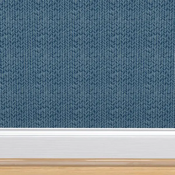 Spoonflower Blueberry Crazy Herringbone 100% Natural Sisal Grasscloth Wallcovering - Navy,blue
