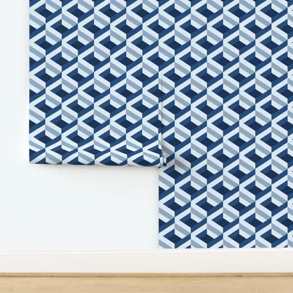 Spoonflower White Diamonds Stripe Blue Pattern Striped Lines Custom Pre-pasted Wallpaper