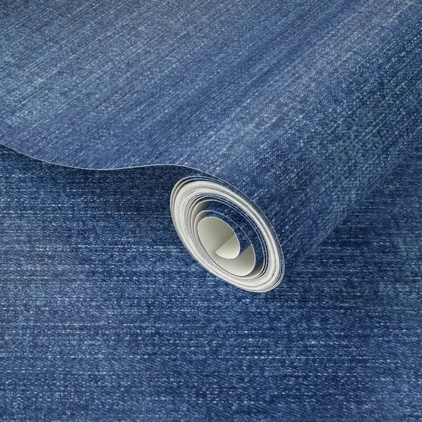 Spoonflower Jeans Texture Custom Removable Wallpaper - Blue