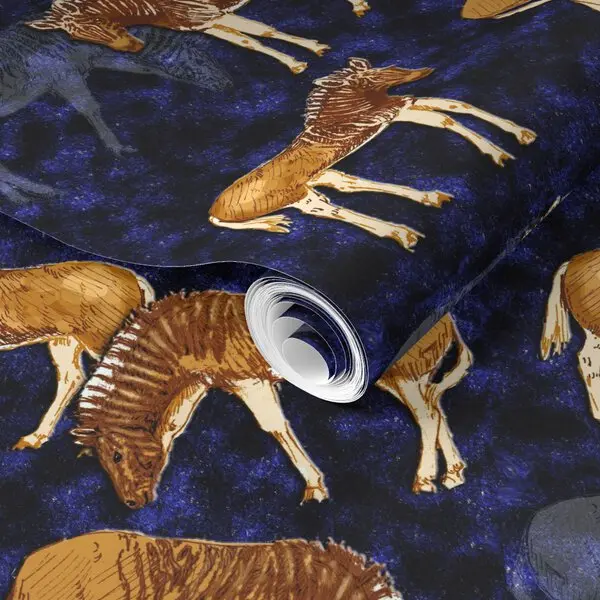 Spoonflower Extinct Animal Endangered Horse Horses Zebra Traditional Wallpaper - Blue,brown