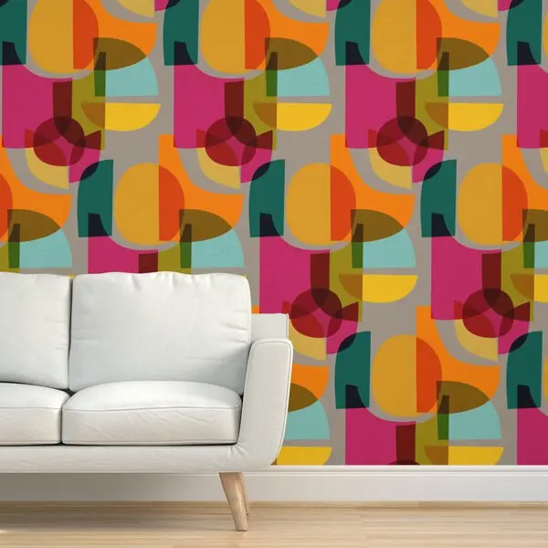 Spoonflower Mid Century Kaleidoscope Flat 100% Natural Sisal Grasscloth Wallcovering