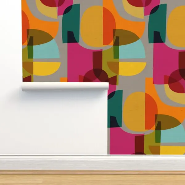 Spoonflower Mid Century Kaleidoscope Flat 100% Natural Sisal Grasscloth Wallcovering