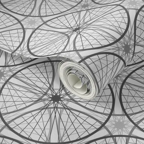Spoonflower Wheels Bicycle Circle Wheel Greyscale Bike Cycle Traditional Wallpaper - Black,white,gray