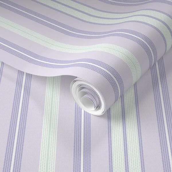 Spoonflower Dotted Stripes Lavender & Mint Pastels Traditional Wallpaper - White,purple,gray