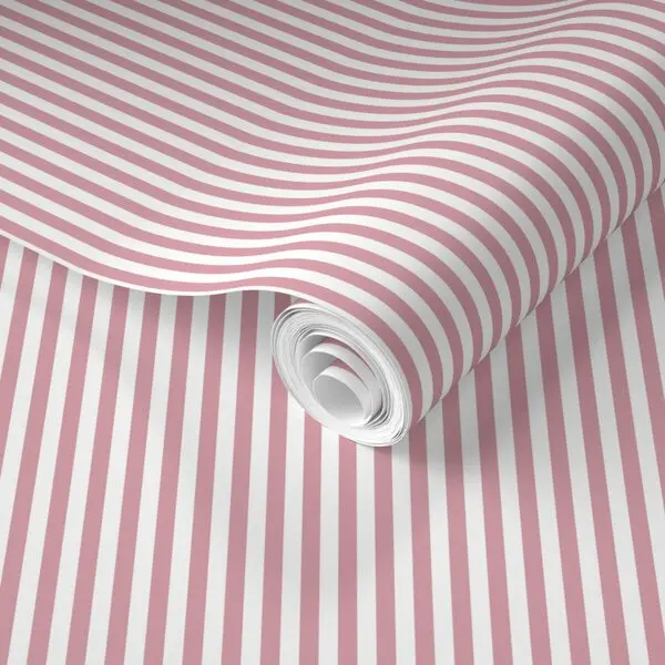 Spoonflower Pink Stripes Striped Vertical Dusty Stripe Custom Pre-pasted Wallpaper - Red,white,pink