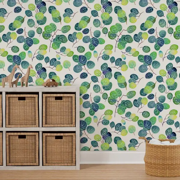 Spoonflower Australian Flora Gum Tree Leaves Leaf Eucalyptus Custom Pre-pasted Wallpaper